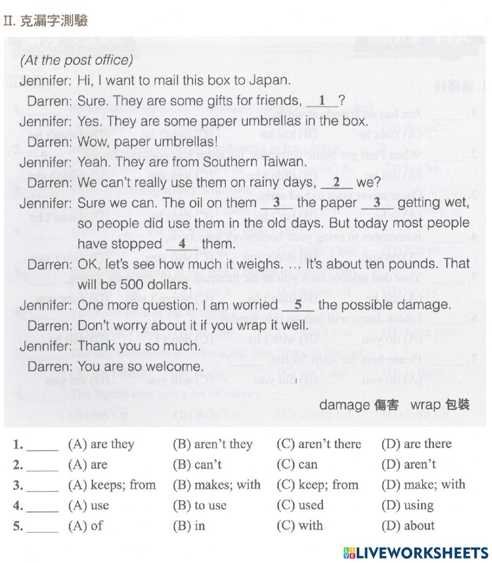 Tag question online worksheet for junior 3 | Live Worksheets