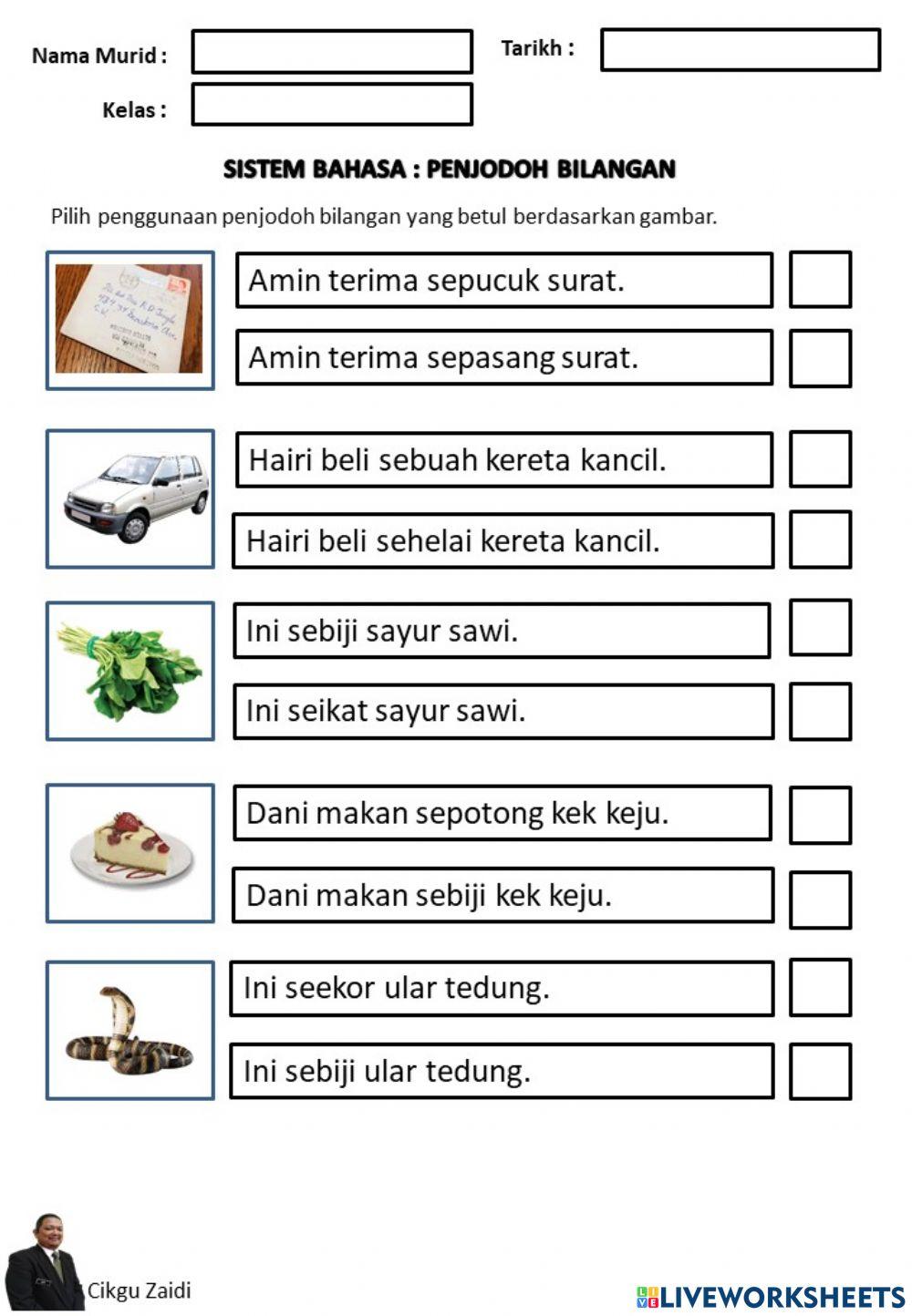 Penjodoh Bilangan Worksheet For Penjodoh Bilangan Live Worksheets