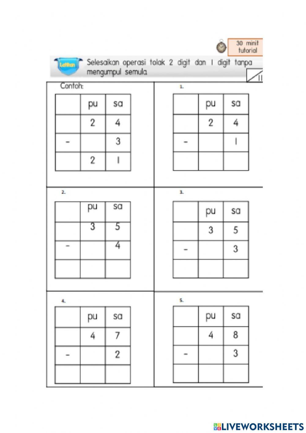 Operasi tolak lingkungan 100 interactive worksheet | Live Worksheets
