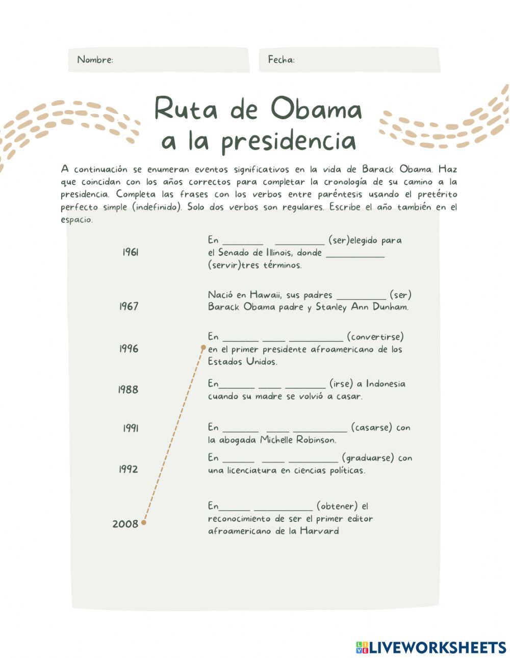 Biografía de Barack Obama worksheet | Live Worksheets