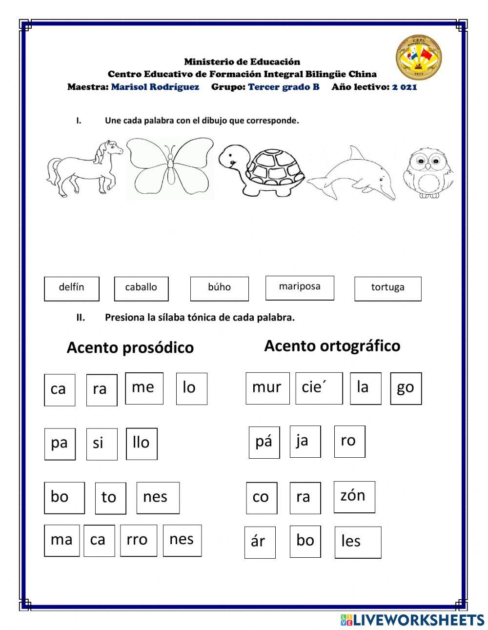 Palabras y acento. worksheet | Live Worksheets