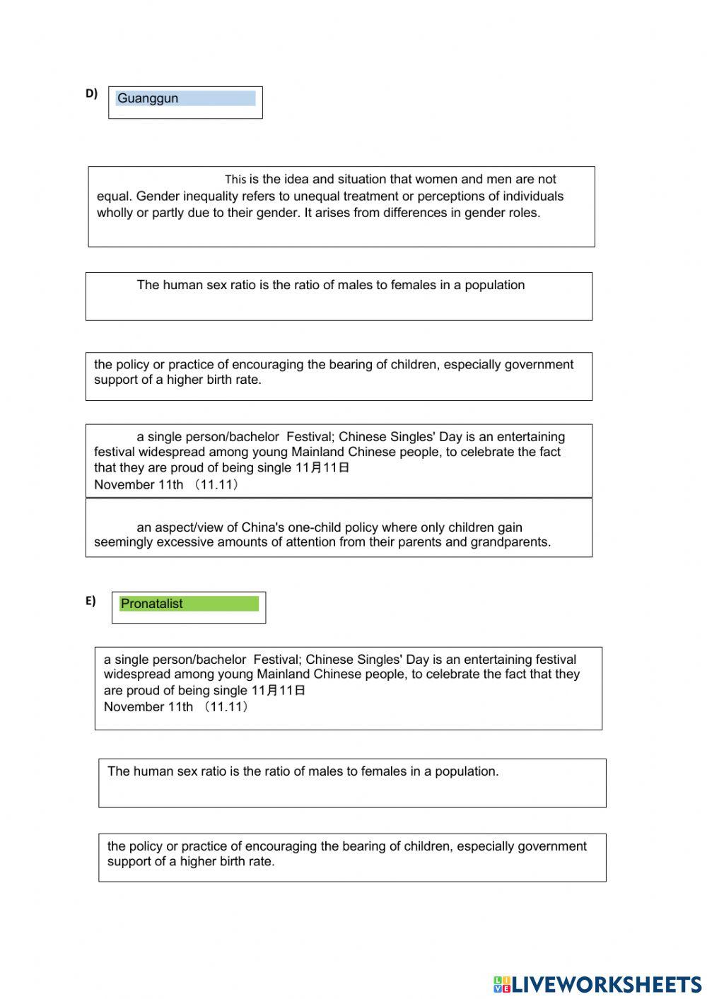 Demographic Change - Important Key Words worksheet | Live Worksheets