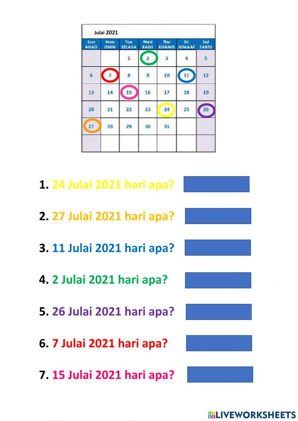 Hari dalam Ming… | Free Interactive Worksheets | 1136711
