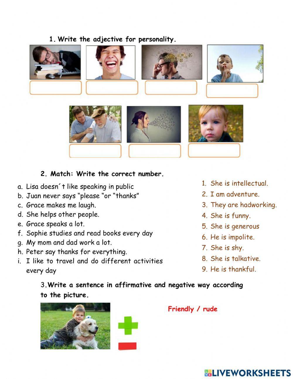 Adjective for p… | Free Interactive Worksheets | 1137497