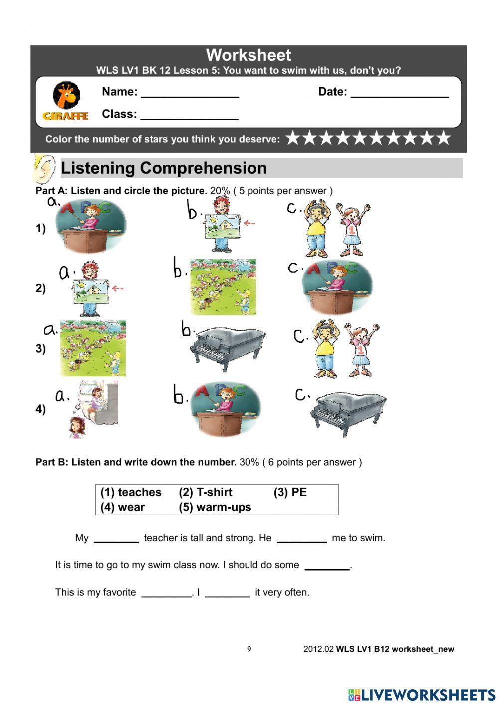 WL1 B12 Lesson 5 Worksheet worksheet | Live Worksheets