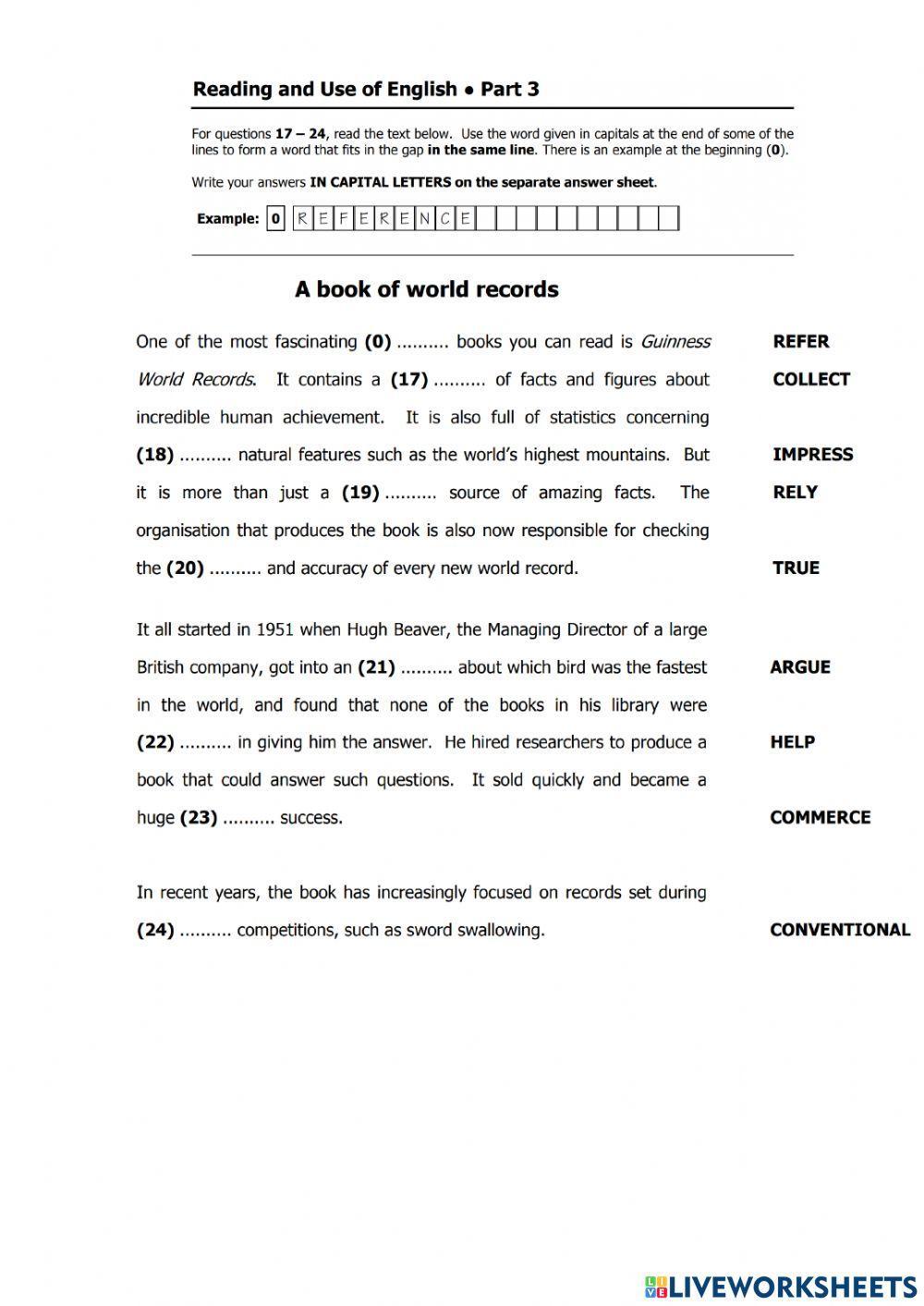FCE - Reading T… | Free Interactive Worksheets | 1125534