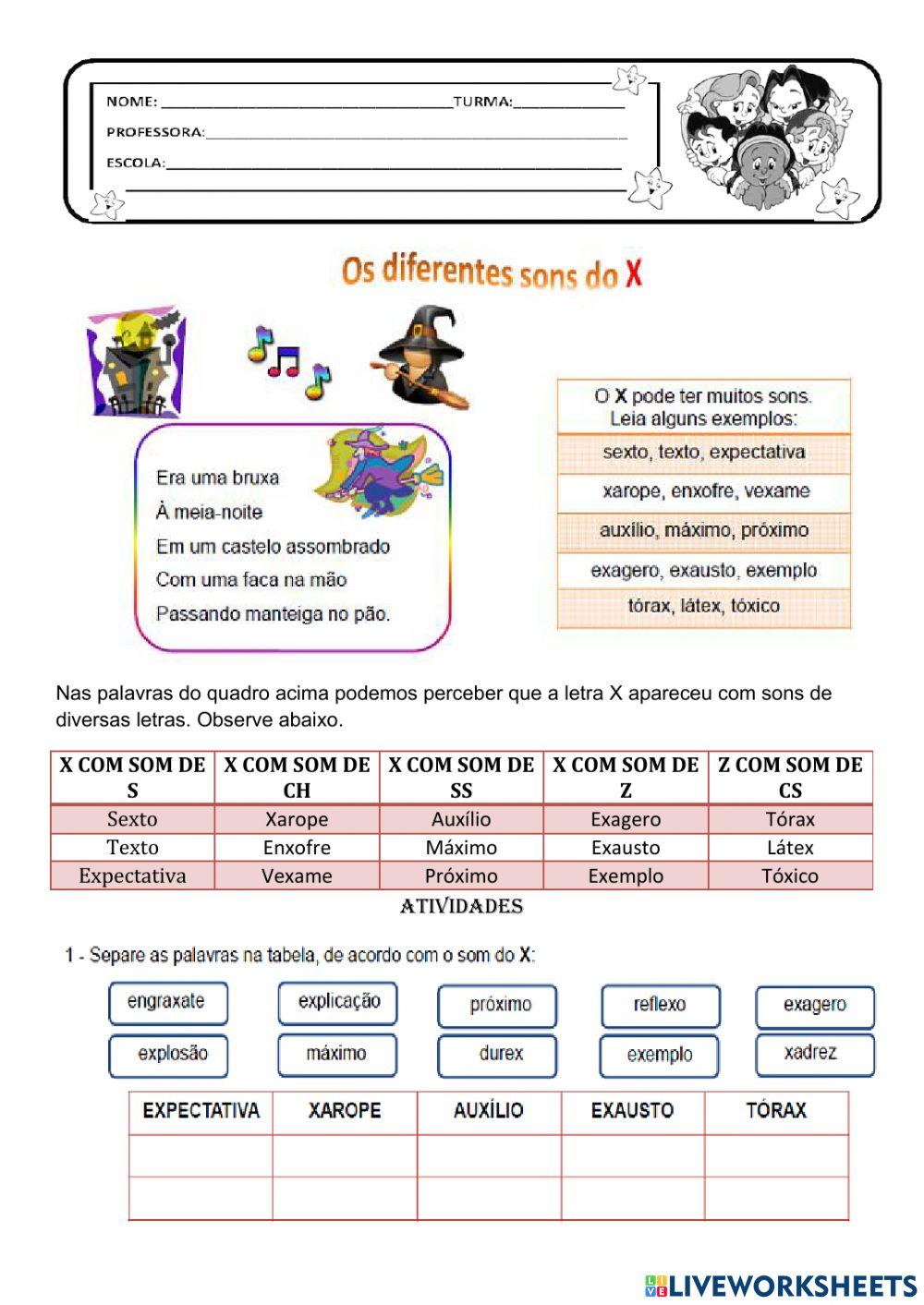 Sons do X | Lidia Soares | Live Worksheets