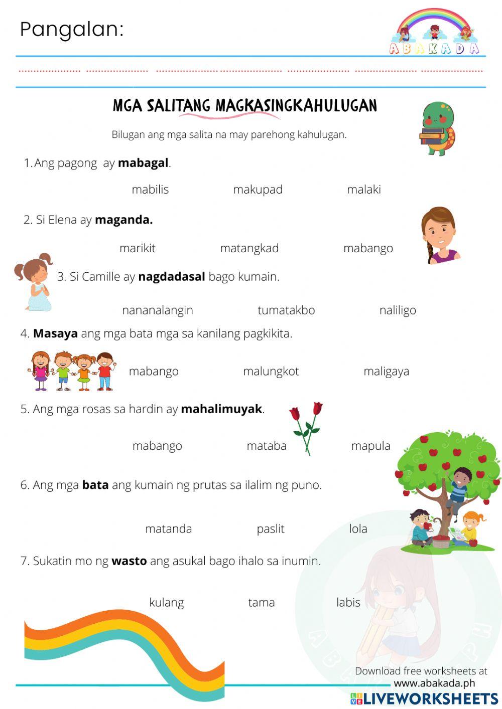 Magkasingkahulugan Worksheet For Grade 2 Pdf Tutorial