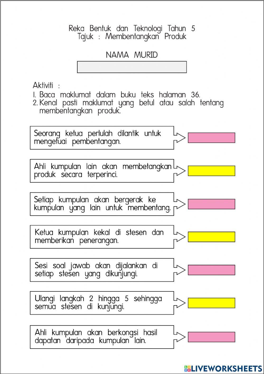 Membentangkan Produk worksheet | Live Worksheets