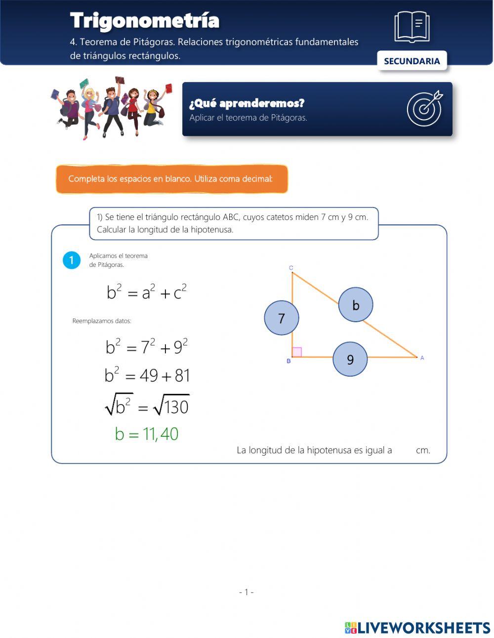 Teorema De Pitágoras Exercise For 2do Live Worksheets