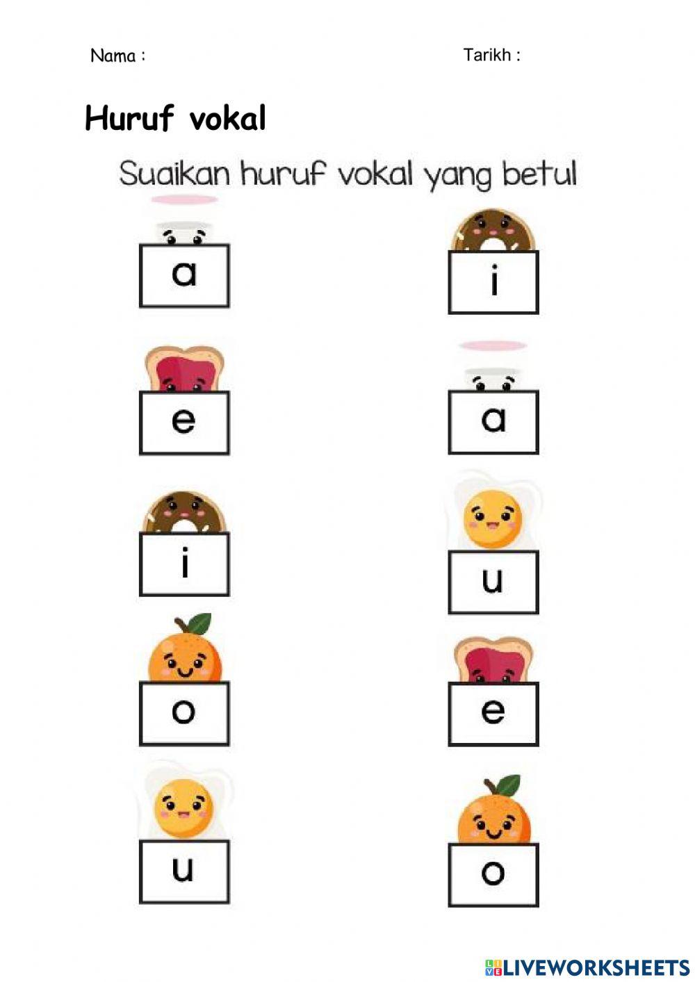 Huruf vokal activity for tadika | Live Worksheets