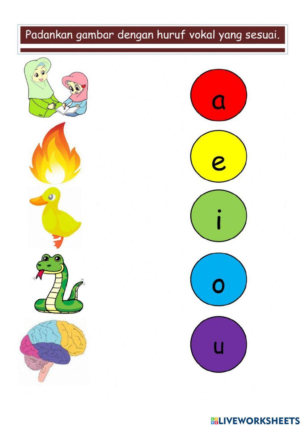 Huruf vokal activity for tadika | Live Worksheets