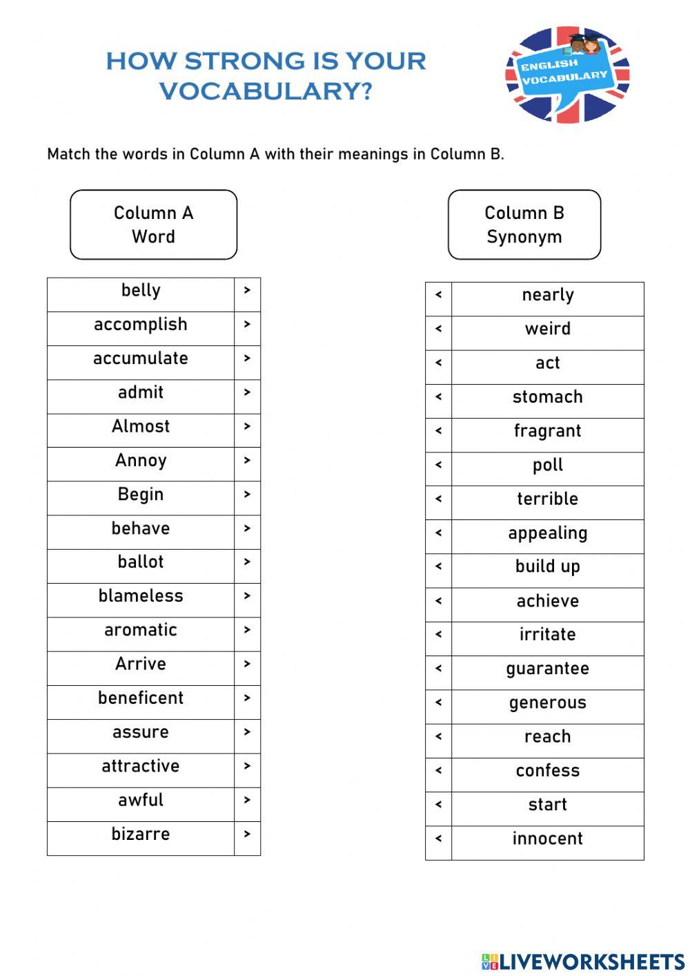 Word matching exercise | Live Worksheets