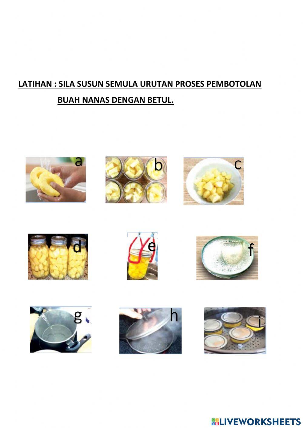 Proses pembotolan nanas interactive worksheet | Live Worksheets
