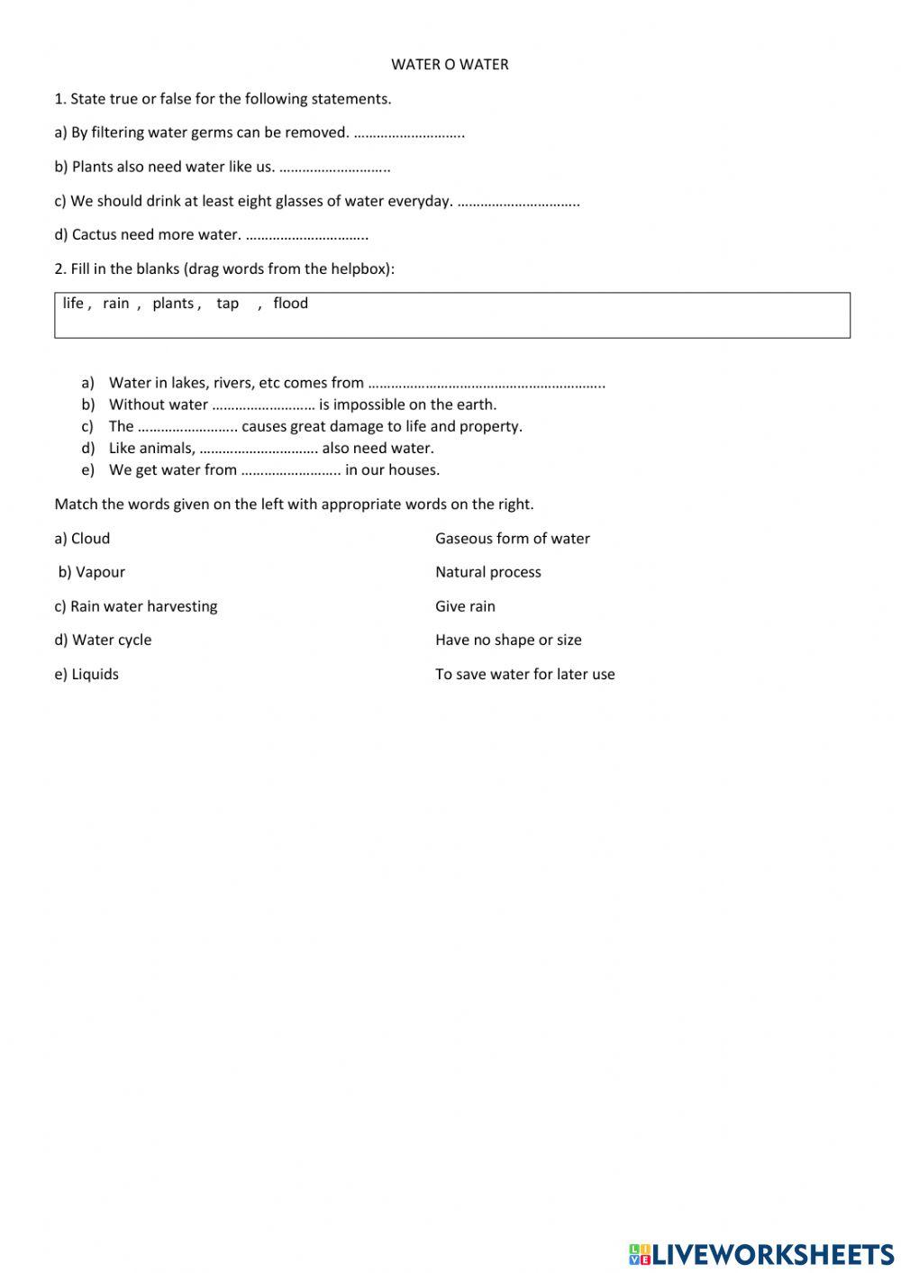 water o water test online exercise for | Live Worksheets