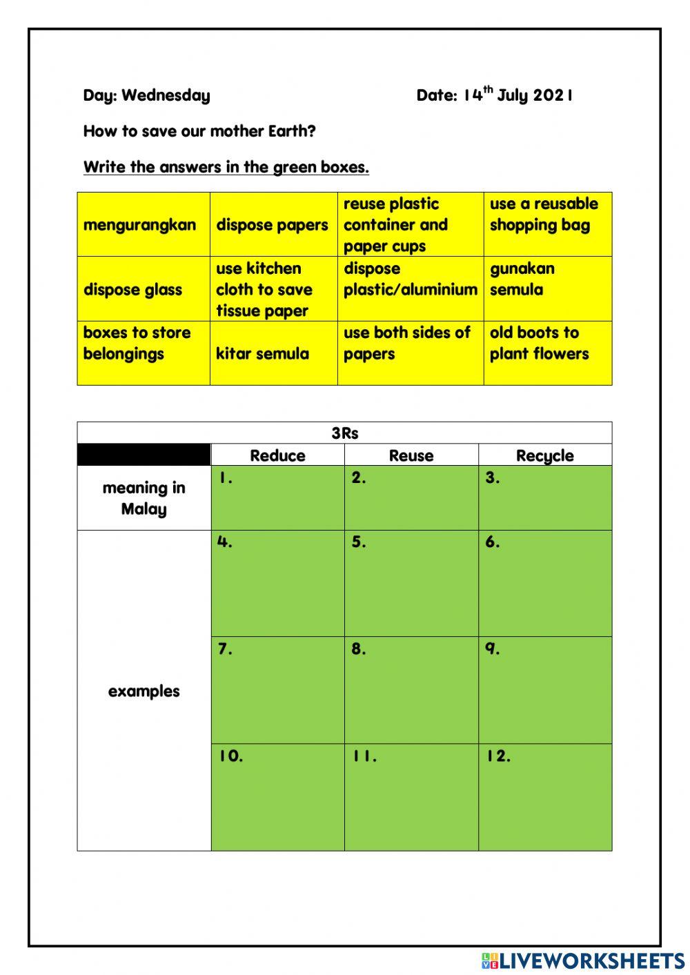 1159814 | Go Green | Dayah5496 | LiveWorksheets