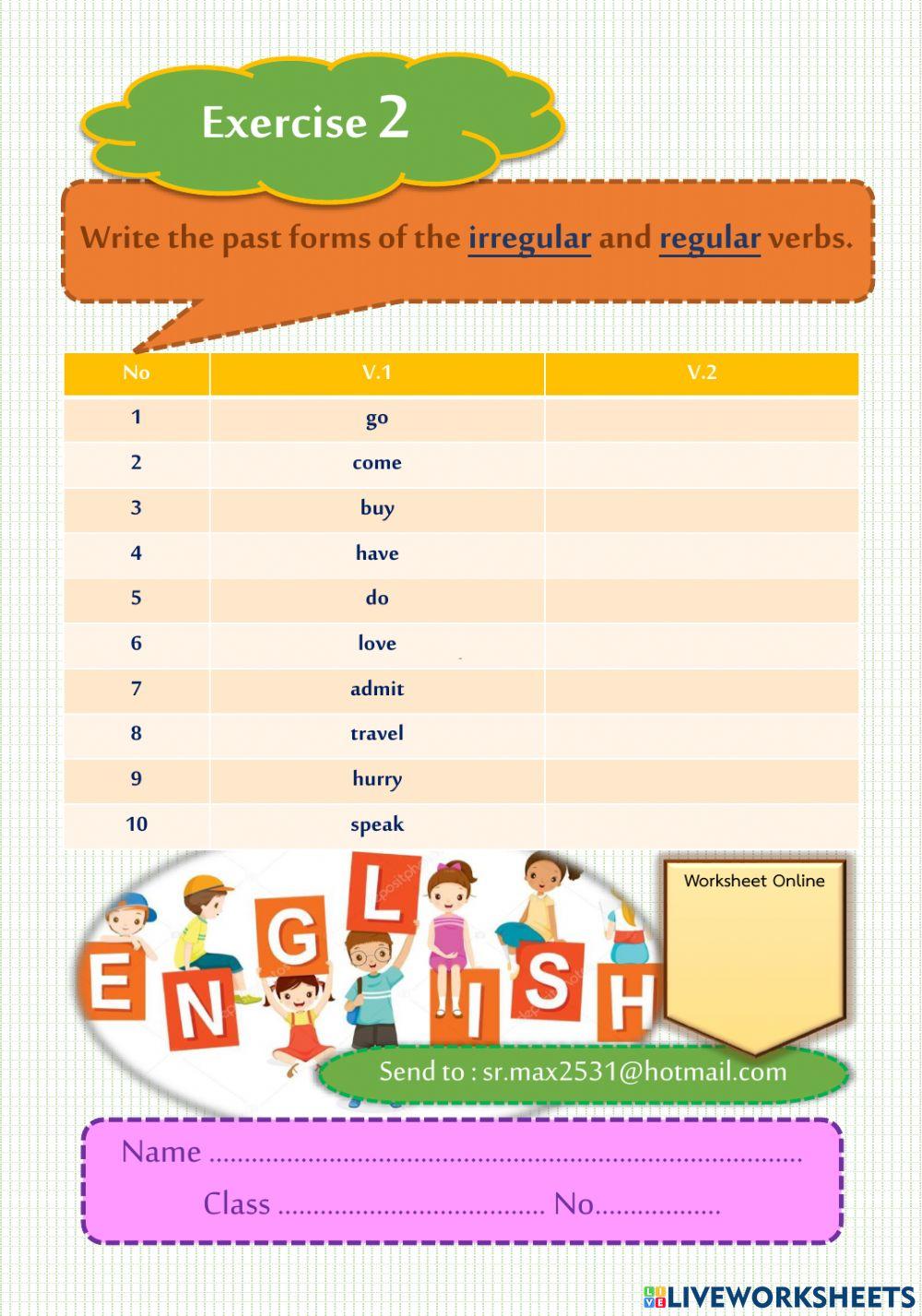 Verb2 worksheet | Live Worksheets
