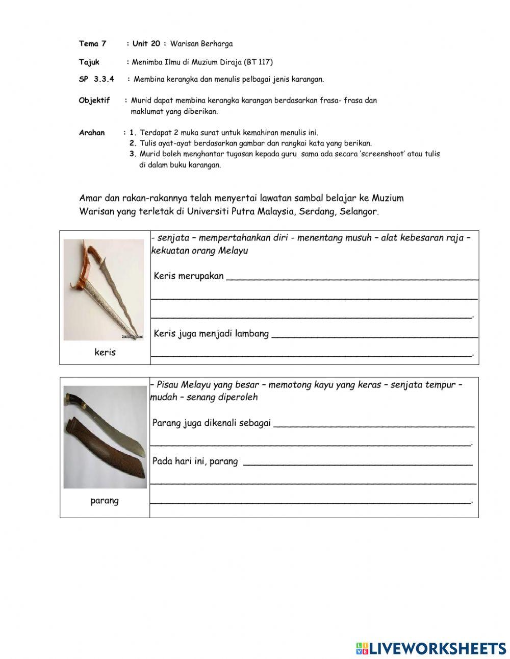 Bahasa Melayu Tahun 6 free worksheet | Live Worksheets