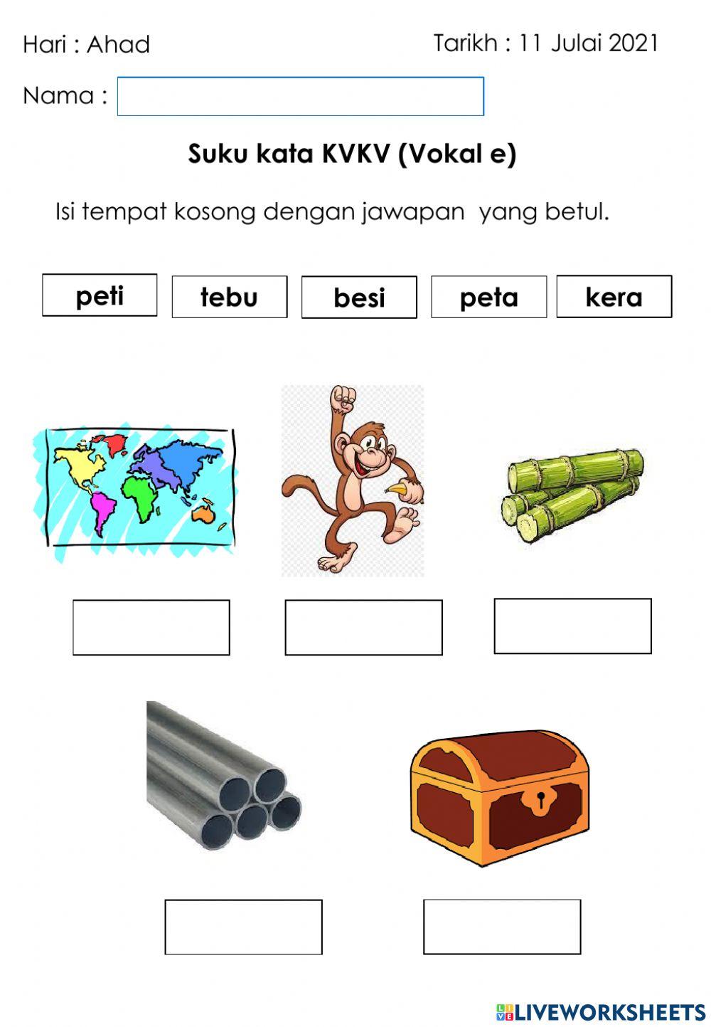 Suku Kata Kvkv Interactive Activity For Prasekolah Live Worksheets