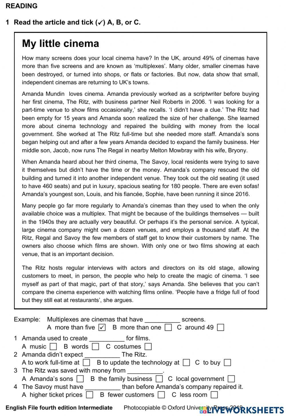 Mid term reading comprehension Adults online exercise for | Live Worksheets