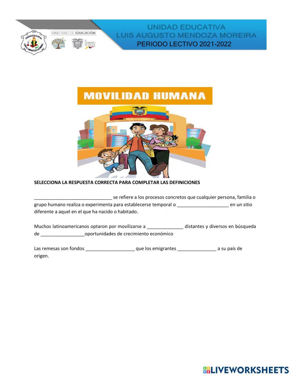 Movilidad humana interactive worksheet | Live Worksheets