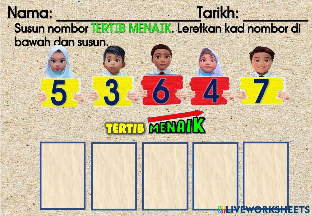 Tertib menaik dan menurun online worksheet | Live Worksheets