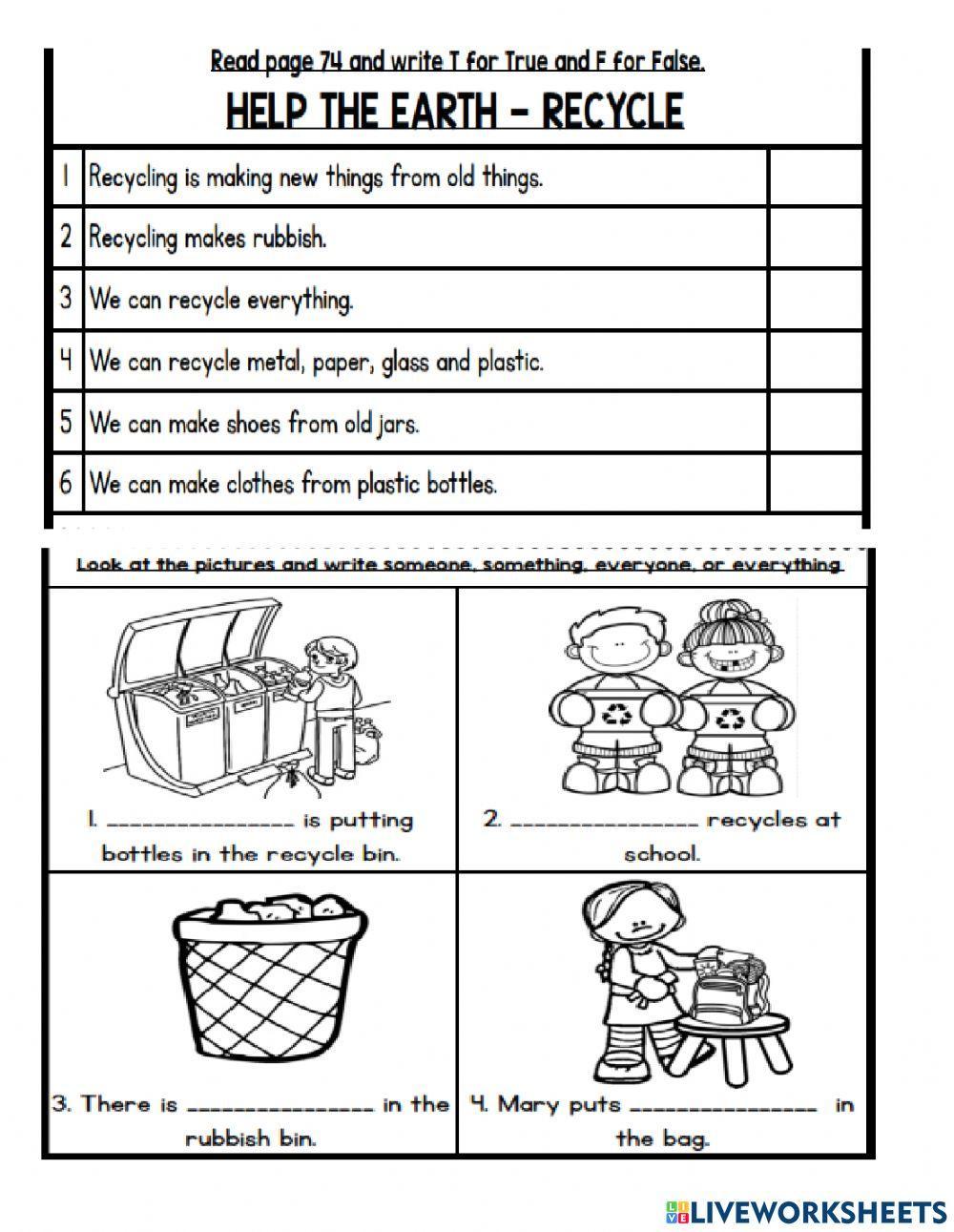 Help the earth page 74 worksheet | Live Worksheets