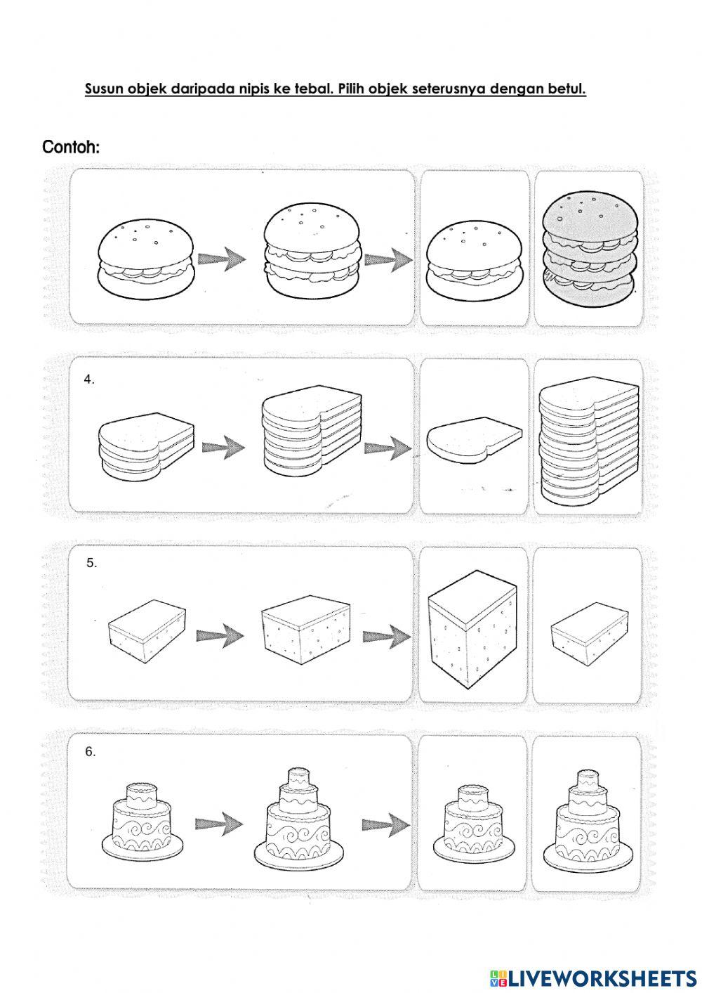 latihan susun objek nipis ke tebal online exercise for | Live Worksheets