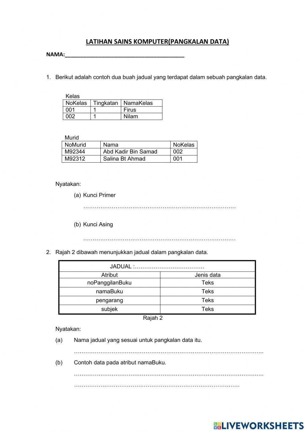 Pangkalan Data activity | Live Worksheets