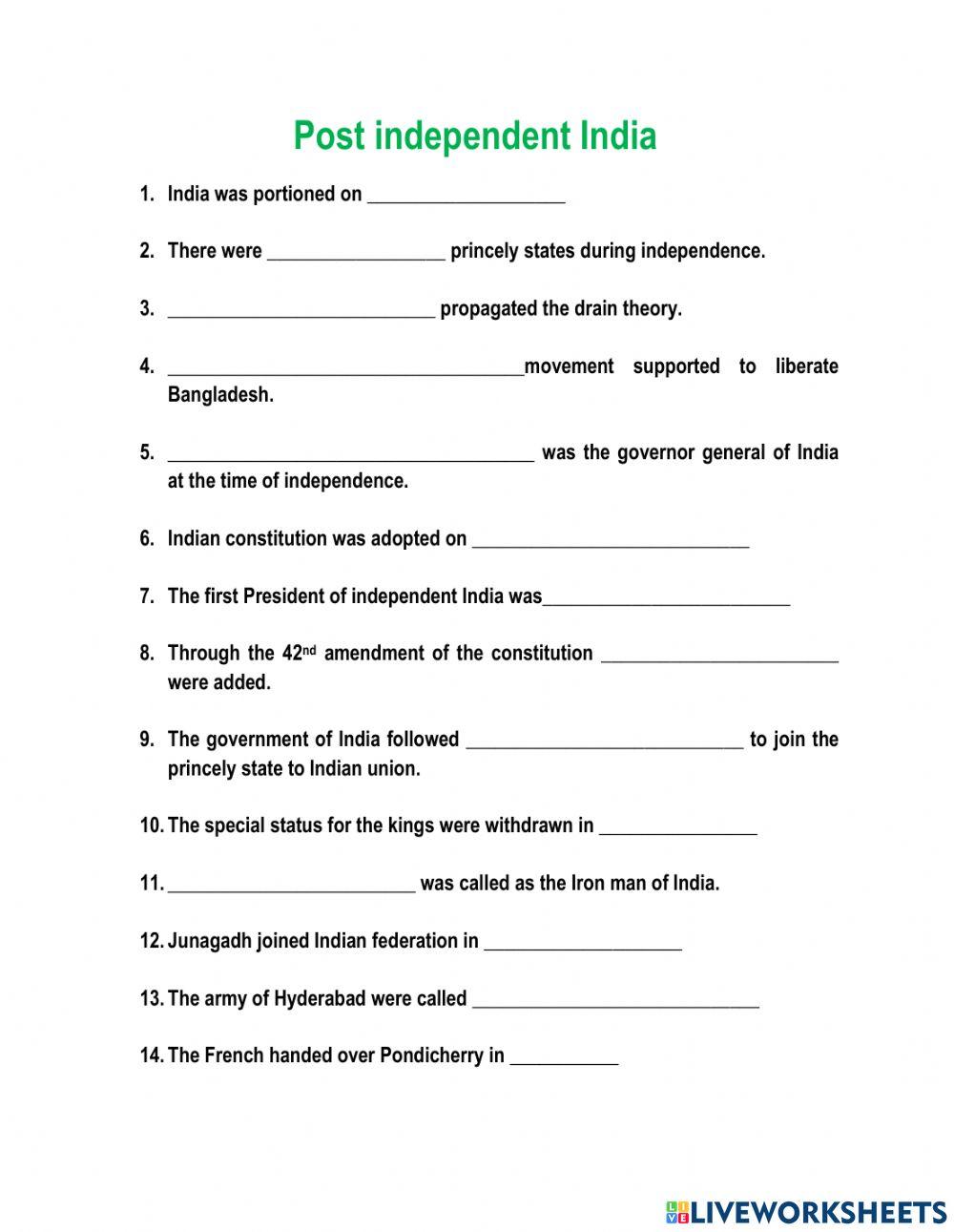 India After Independence Online Exercise For Live Worksheets india-after-independence-online-exercise-for-live-worksheets