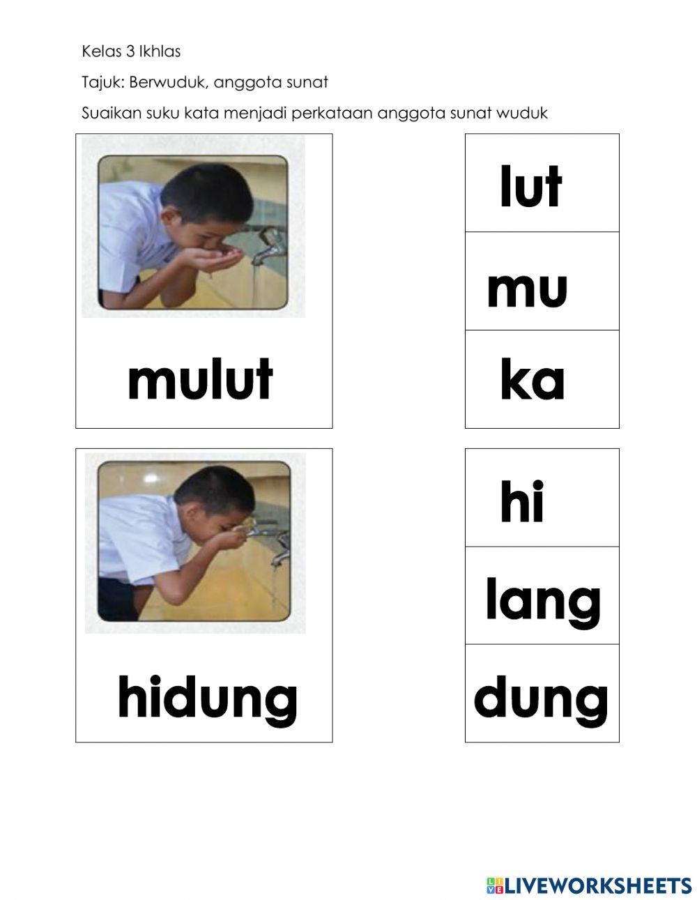 Rukun wuduk online activity for PPKI | Live Worksheets