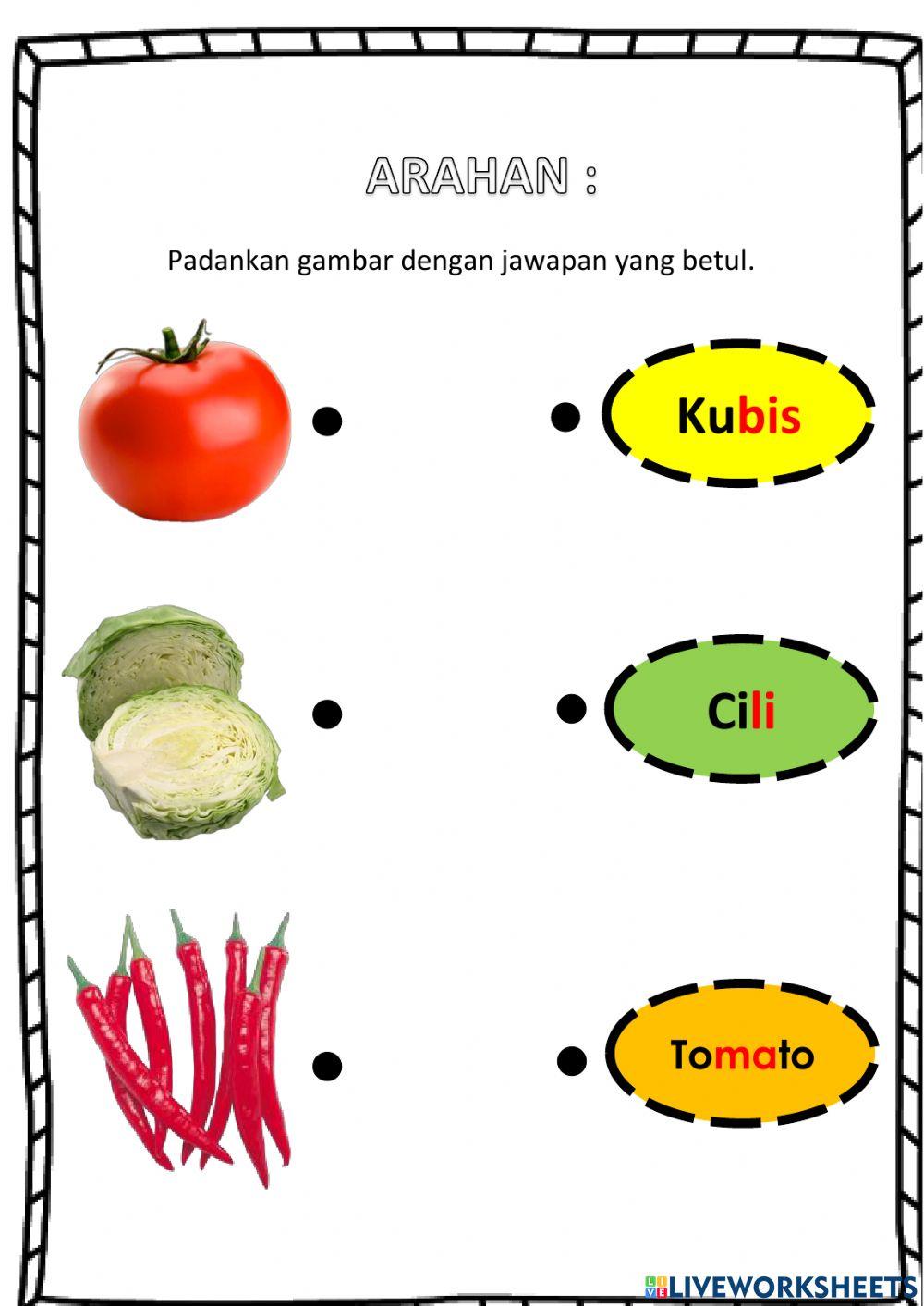 Namakan sayur-sayuran worksheet | Live Worksheets