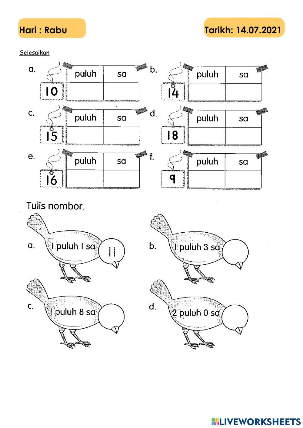 Nilai Nombor PPKI Tahun 2 worksheet | Live Worksheets