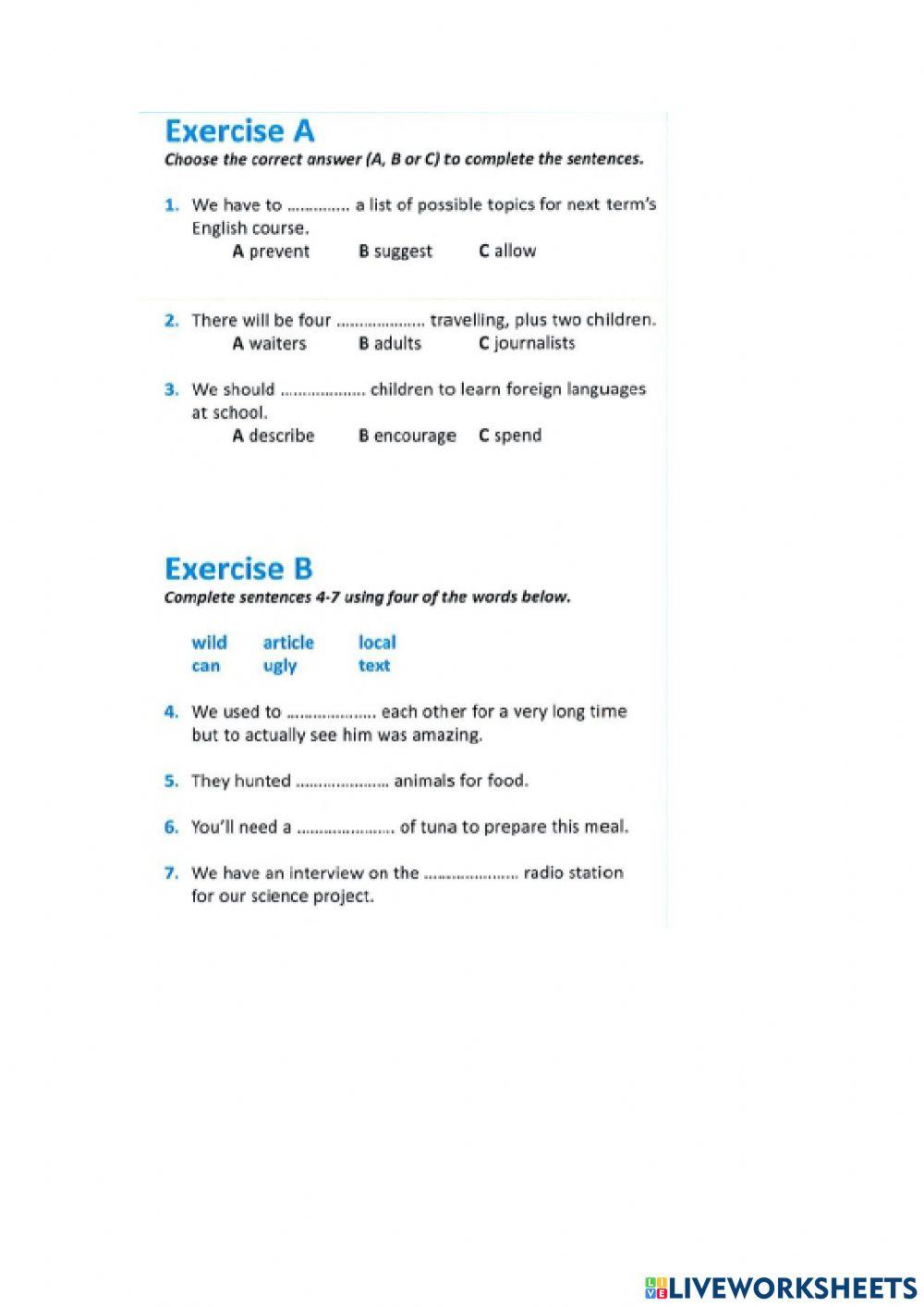 Vocabulary - test 3 A2 worksheet | Live Worksheets