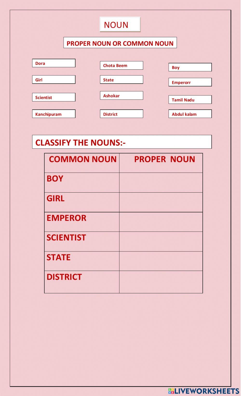 Noun exercise for 4 | Live Worksheets