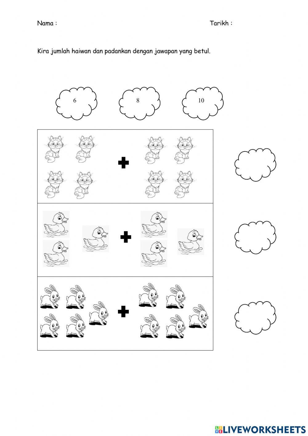 Operasi Tambah activity for Preschool | Live Worksheets
