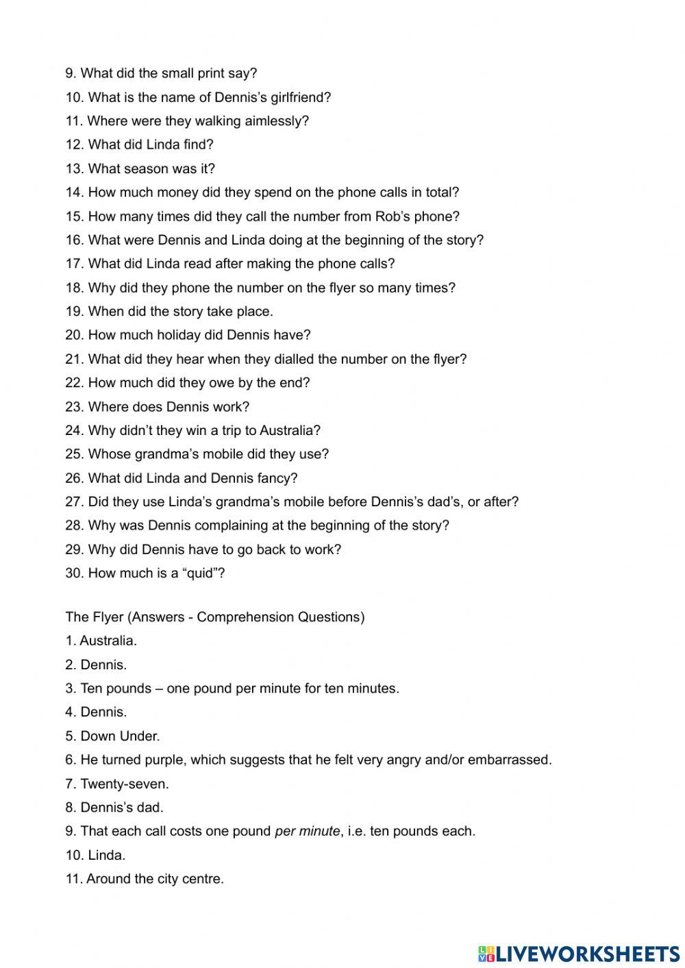 The flyer - READING worksheet | Live Worksheets