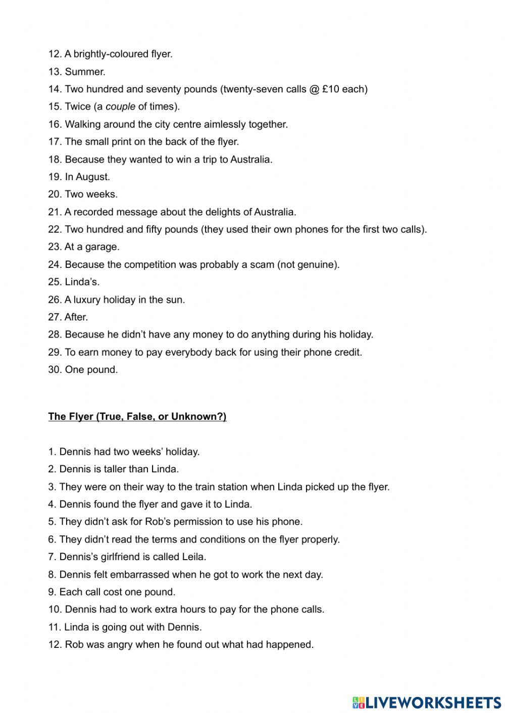 The flyer - READING worksheet | Live Worksheets