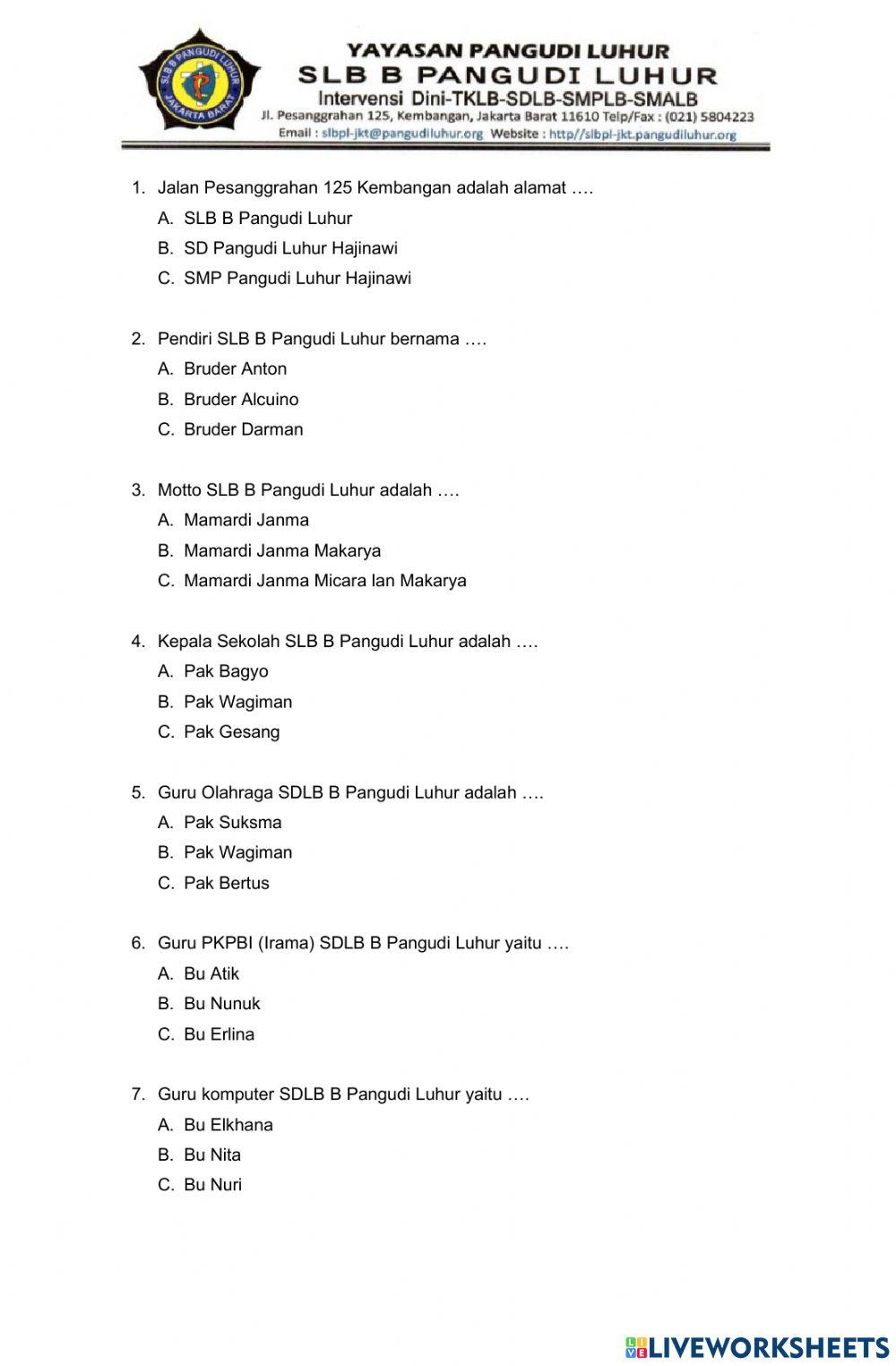 Mpls hari 1 worksheet | Live Worksheets