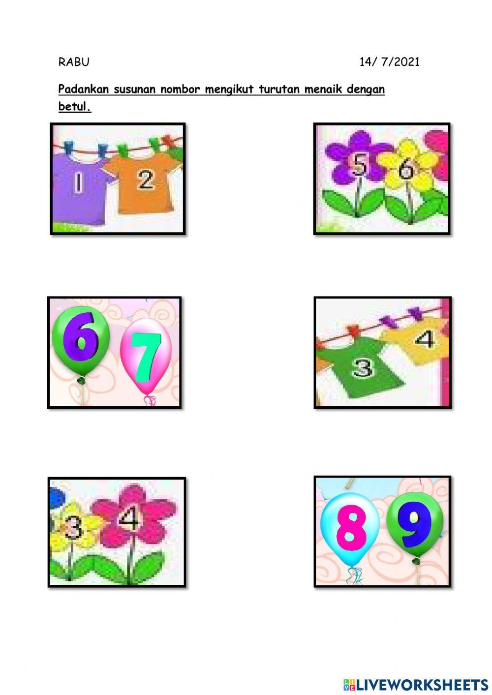 Susun Nombor Menaik PPKI TAHUN 1 worksheet | Live Worksheets