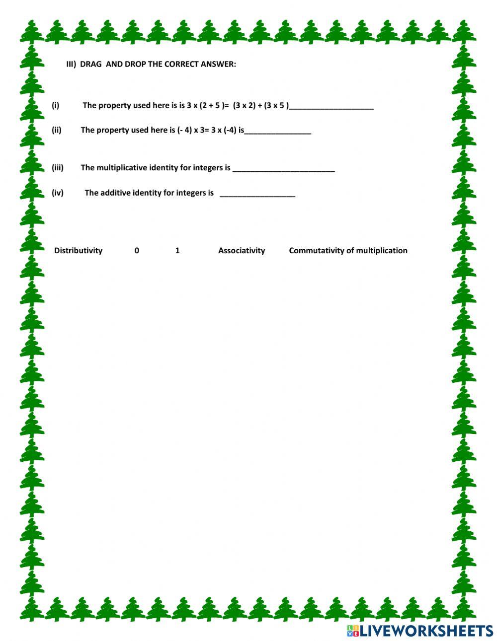 CLASS 7 ,INTEGERS online exercise for | Live Worksheets