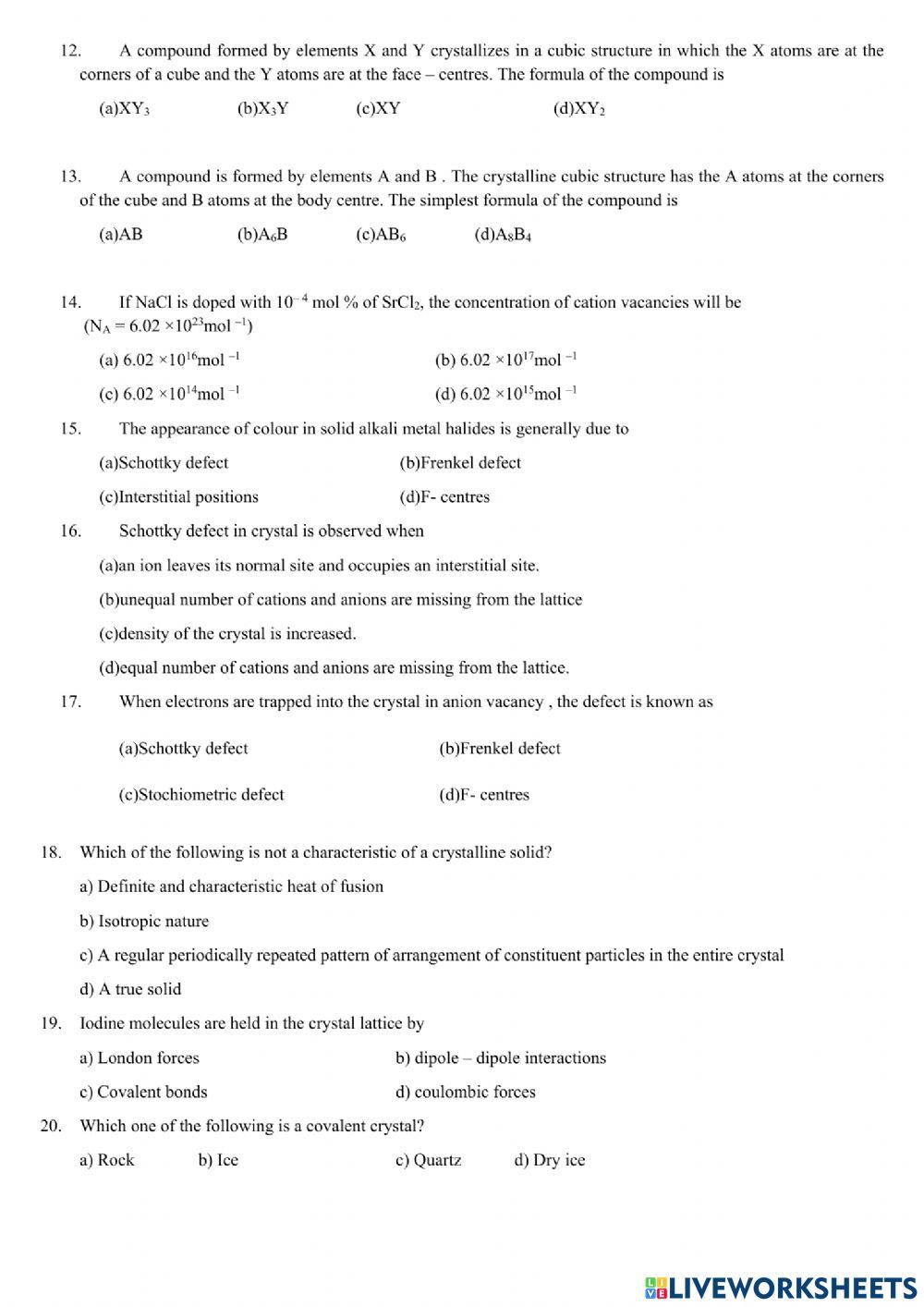 Solid state work sheet worksheet | Live Worksheets