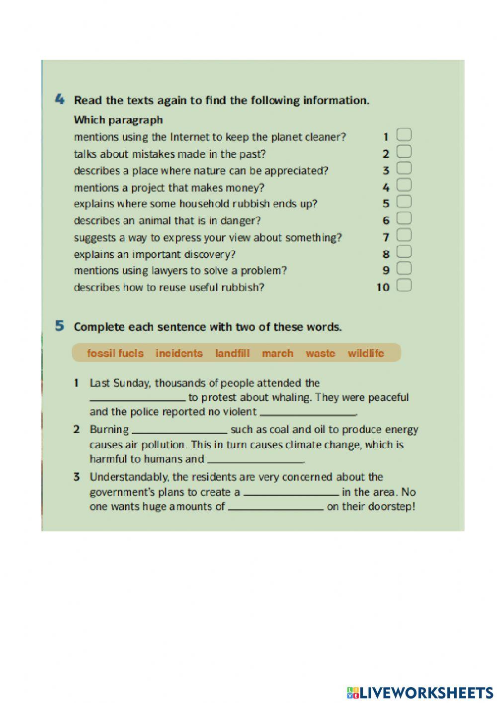 ENVIRONMENT : R… | Free Interactive Worksheets | 5094098