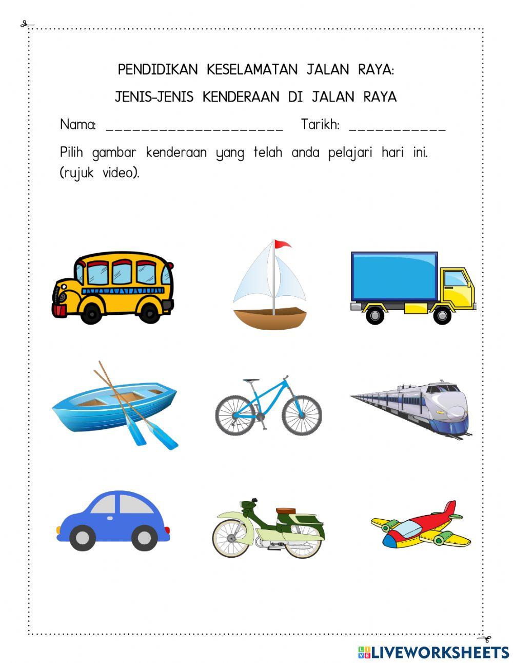 Kenderaan di jalan raya worksheet | Live Worksheets
