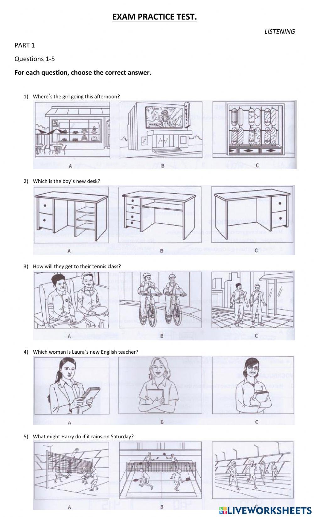 Exam practice test 1. listening worksheet | Live Worksheets