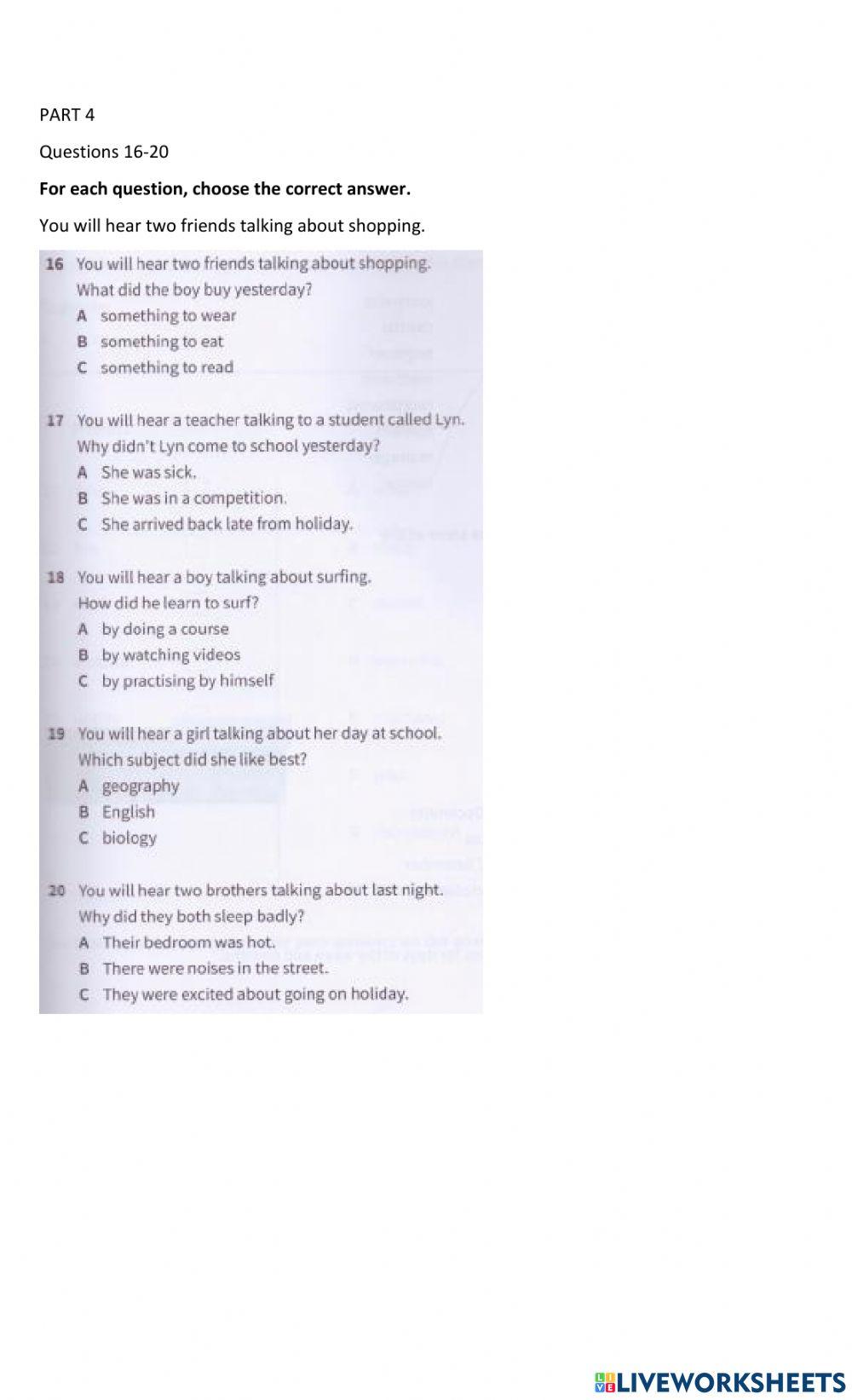 Exam practice test 1. listening worksheet | Live Worksheets
