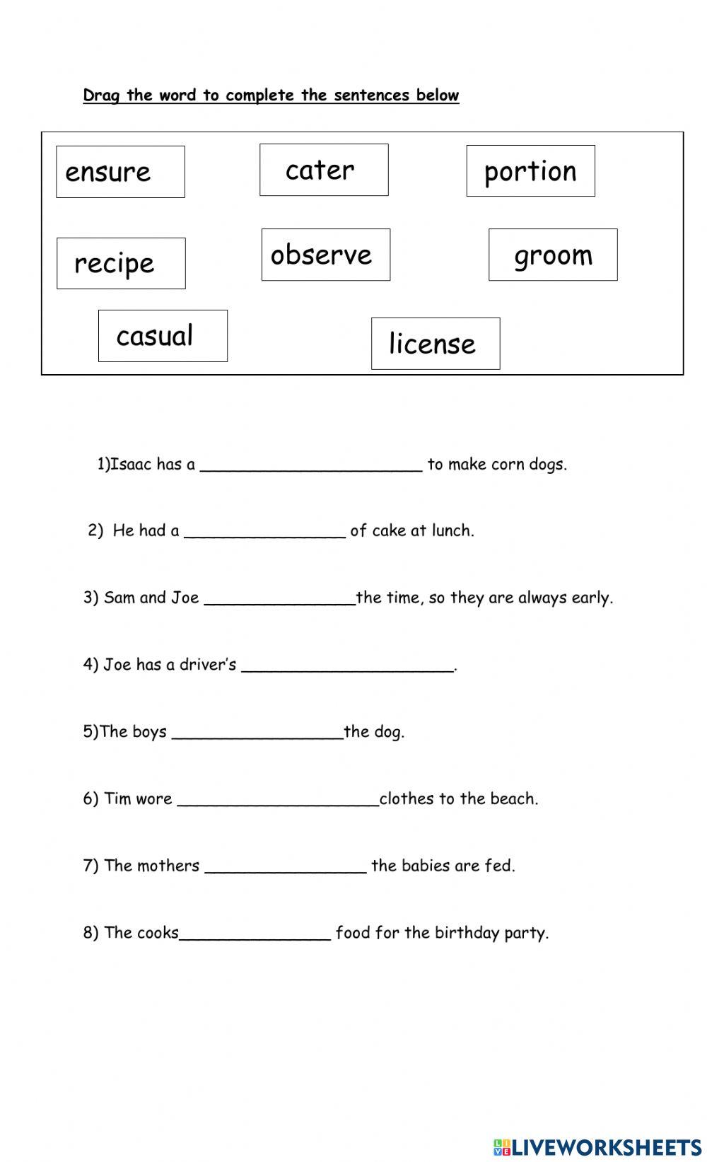 Vocabulary Online Exercise For Grade2 Live Worksheets 