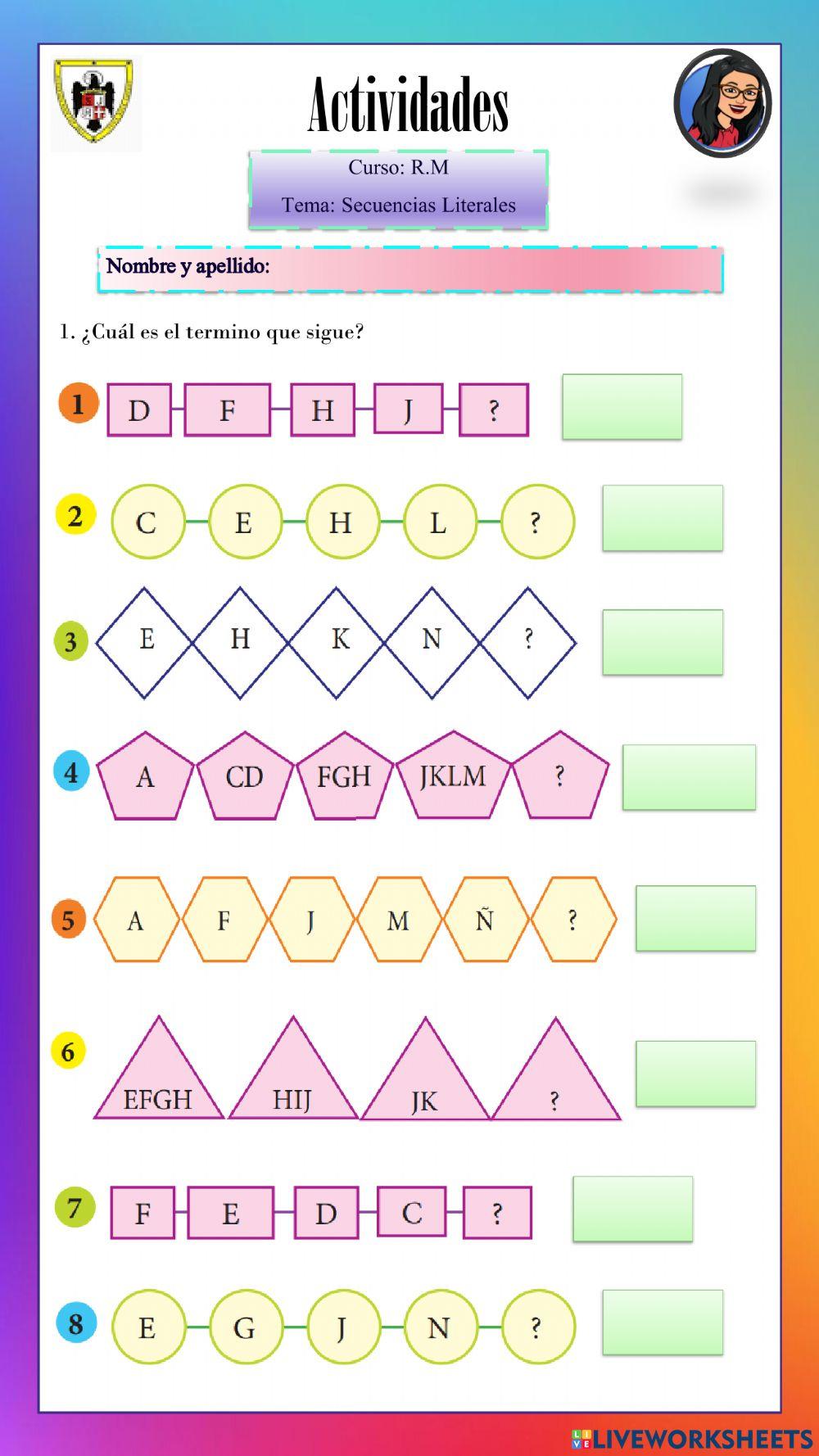 Sucesiones Literales online exercise for | Live Worksheets