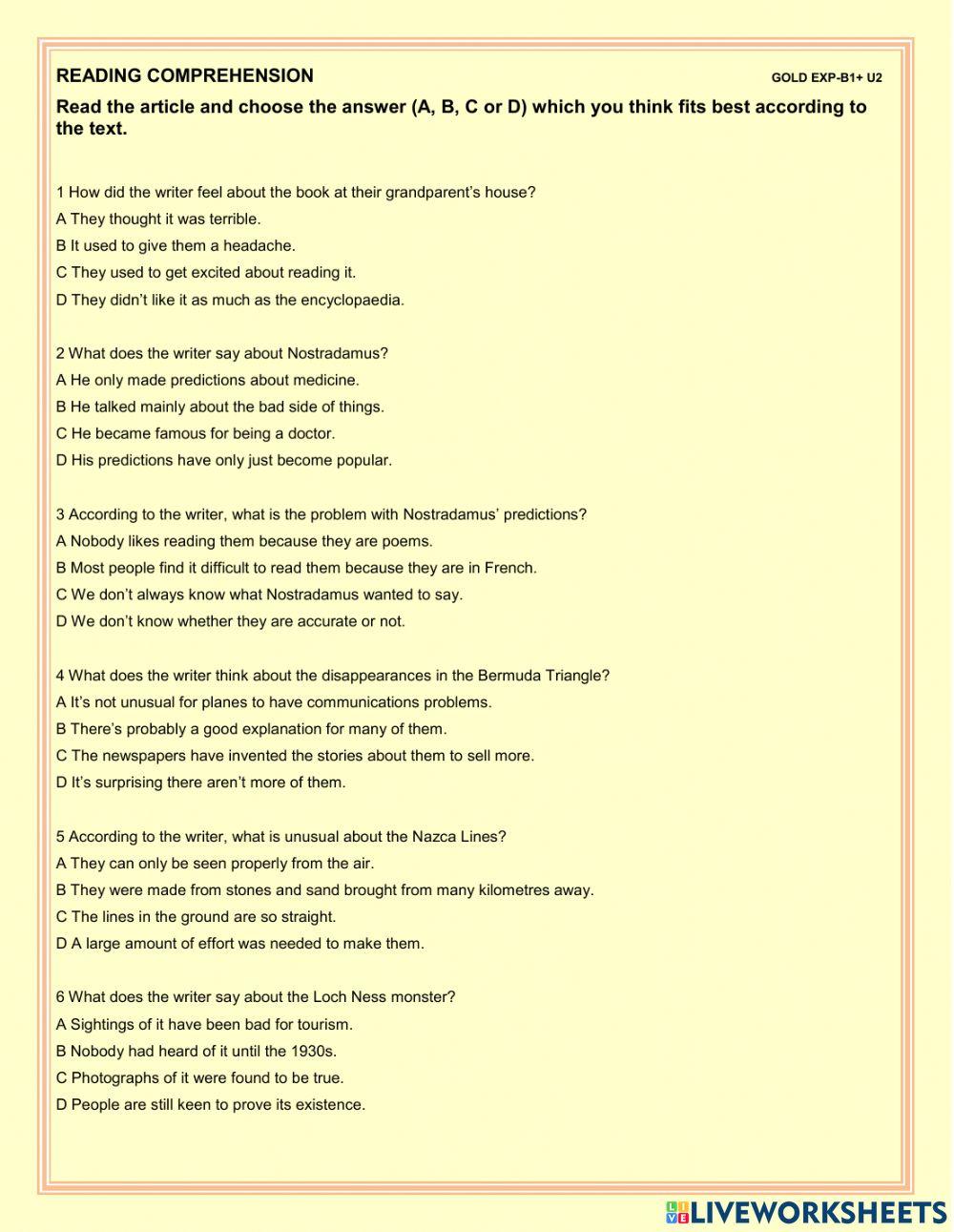 Reading compreh… | Free Interactive Worksheets | 1163060