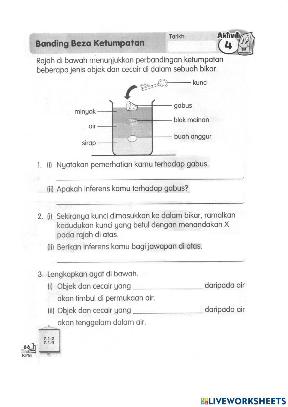 Ketumpatan sains worksheet | Live Worksheets